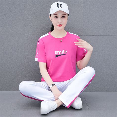 纯棉广场舞跳舞运动休闲服套装女夏季2024新款时尚洋气薄款两件套虎窝淘