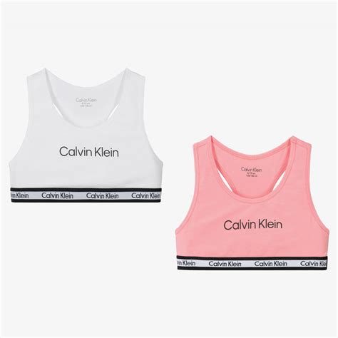 Calvin Klein Girls White And Pink Cotton Bralettes 2 Pack