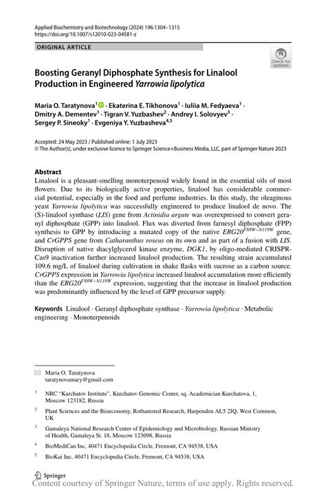 Boosting Geranyl Diphosphate Synthesis For Linalool Production In
