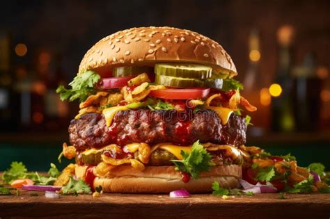 Ideal Big Juicy Burger Generative Ai Stock Illustration Illustration