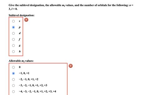 solved give the sublevel designation the allowable ml