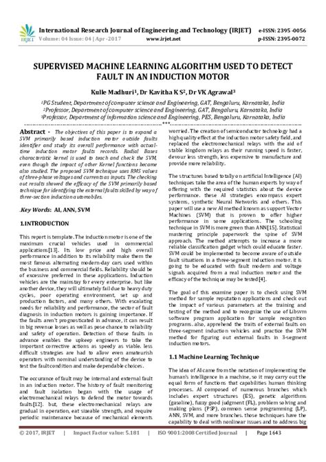 Pdf Supervised Machine Learning Algorithm Used To Detect Fault In An Induction Motor