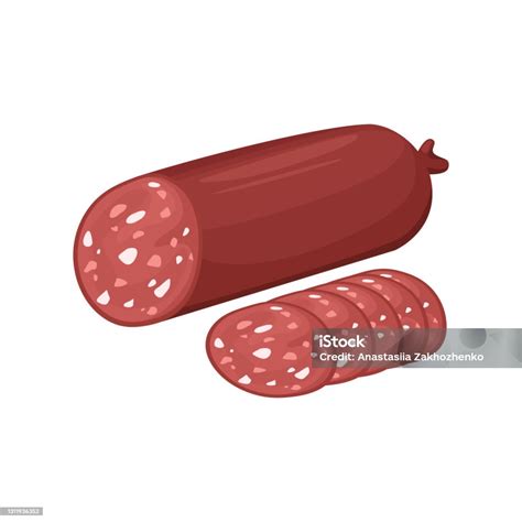 살라미 스틱과 고기 소시지 슬라이스 아이콘 고기 제품의 벡터 그림입니다 페페로니에 대한 스톡 벡터 아트 및 기타 이미지 페페