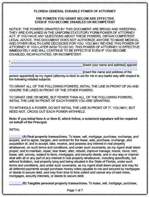Free Durable Power Of Attorney Template