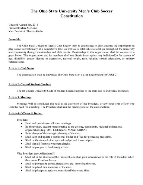 Club Constitution Template Docest