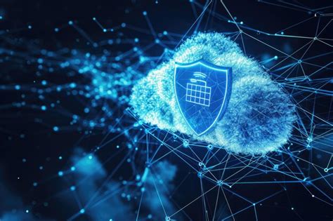 Premium Photo A Blue Cloud With A Shield Sitting On Its Surface Creating A Striking And Unique