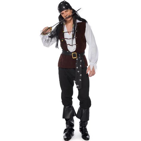 Mens Pirate Costume Baroque Caribbean Buccaneer Privateer Cosplay Hal