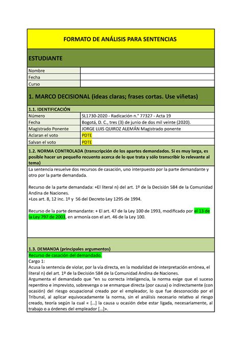 C Formato Corto S1 Cuadro De Análisis Jurisprudencial Formato De