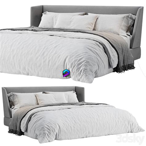 دانلود مدل تخت خواب دو نفره مدرن رنگ طوسی تخت خواب