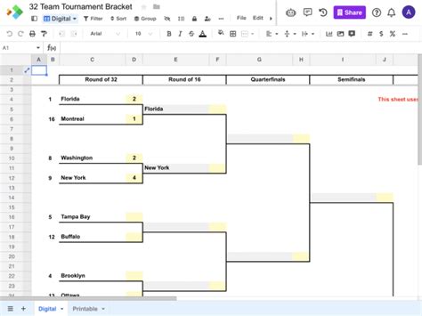 32 Team Tournament Bracket Sports Templates From Spreadsheet Free