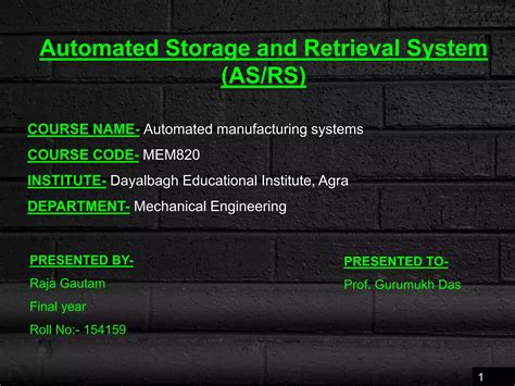 Automated Storage And Retrieval Systems Pptx