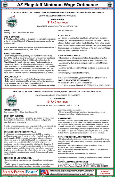 Flagstaff Arizona Minimum Wage Ordinance Poster Bilingual — State