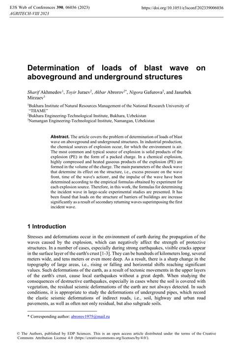 Pdf Determination Of Loads Of Blast Wave On Aboveground And Underground Structures