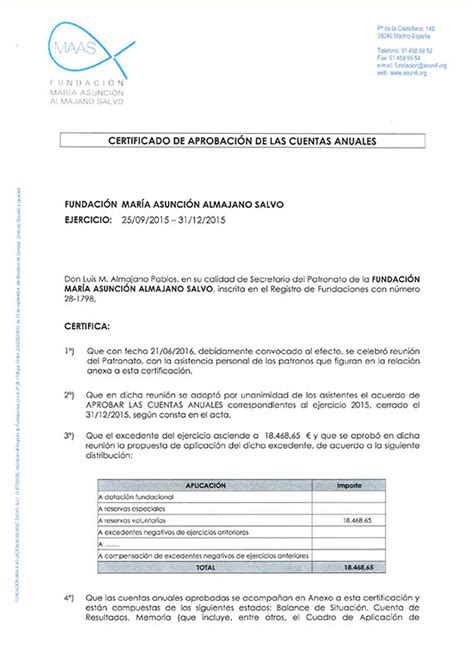 Cuentas Anuales 2015 FundaciÓn MarÍa AsunciÓn Almajano Salvo