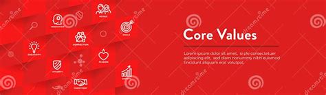 Core Values Web Header Banner With Integrity Mission And Vision Icons Stock Illustration