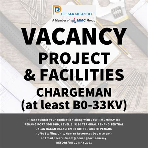 Penang Port Sdn Bhd On Linkedin Vacancy Hiring Jobs Recruitment Chargeman Penangport