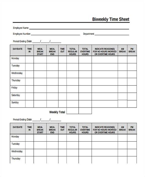 Bi Monthly Timesheet Template Excel