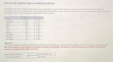 Solved Exercise 5a 1 Static High Low Method [lo5 10] The