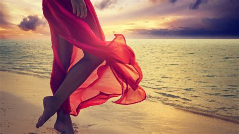1920x1080 Nature Summer Sand Sea Landscape Sunset Beach Girls