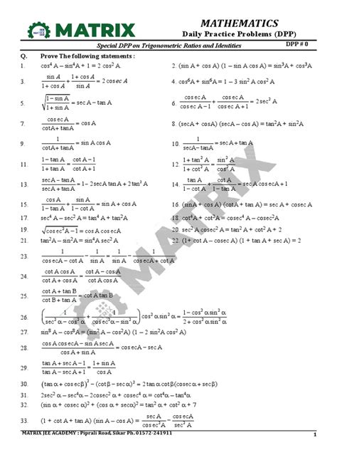 Mathematics Daily Practice Problems Dpp Pdf Trigonometric Functions Euclidean Plane