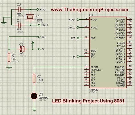 Led Blinking Project Using 8051 Microcontroller The Engineering Projects