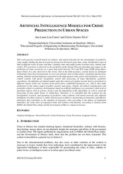 (PDF) Artificial Intelligence Models for Crime Prediction in Urban Spaces