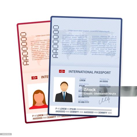 빈 열린 여권 템플릿입니다 샘플 개인 데이터 페이지가 있는 국제 여권 벡터 스톡 일러스트레이션입니다 0명에 대한 스톡 벡터 아트 및 기타 이미지 Istock