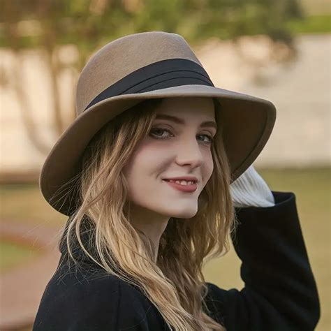 Vintage Wide Brim Fedora Hat Classic Fresh Style Khaki Felt Temu