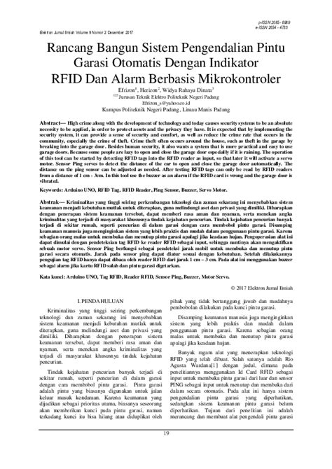 Pdf Rancang Bangun Sistem Pengendalian Pintu Garasi Otomatis Dengan