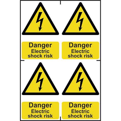 ‘danger Electric Shock Risk Sign Self Adhesive Semi Rigid Pvc 4 Per