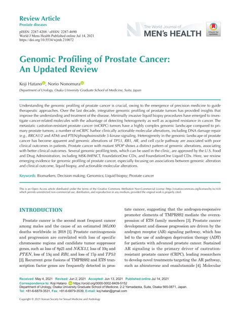 Pdf Genomic Profiling Of Prostate Cancer An Updated Review