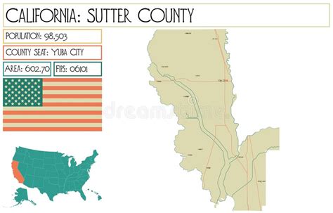 Detailed Map Of Sutter County In California Usa Stock Illustration