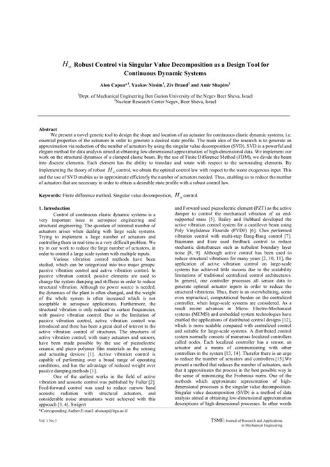 Pdf H Robust Control Via Singular Value Decomposition As A Design