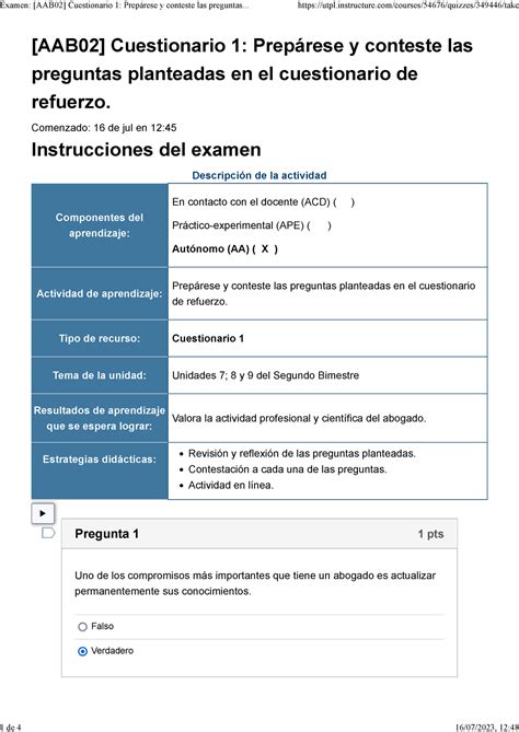 Examen AAB02 Cuestionario 1 Prepárese y conteste las preguntas