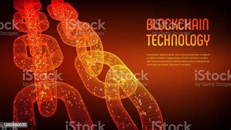 블록 체인입니다 암호화 통화입니다 Blockchain 개념입니다 3d 와이어 프레임 체인 디지털 코드입니다 편집 가능한