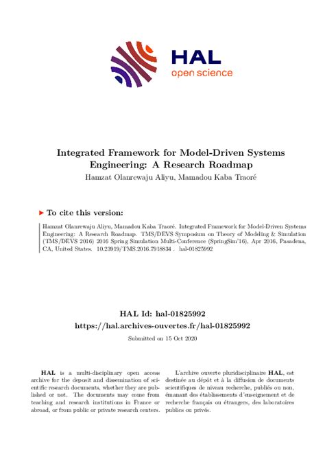 Pdf Integrated Framework For Model Driven Systems Engineering A