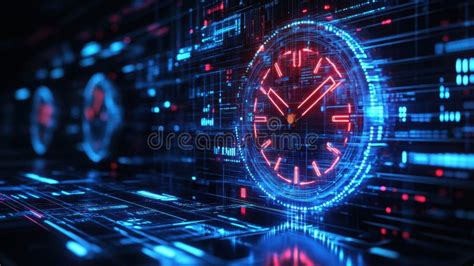 Advanced Digital Clock With Red And Blue Neon Lights Stock Illustration