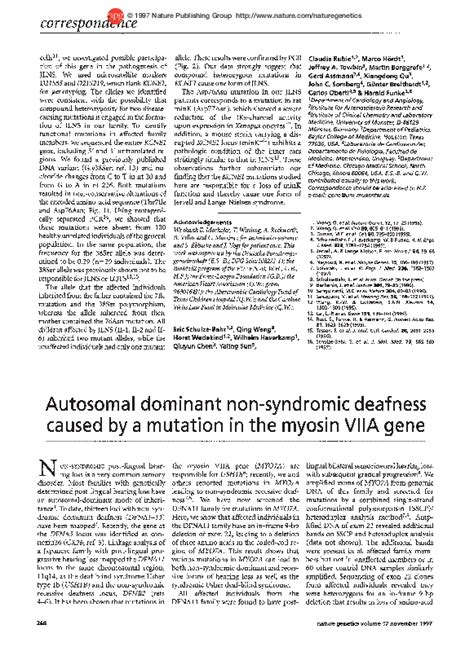 Pdf Autosomal Dominant Non Syndromic Deafness Caused By A Mutation In