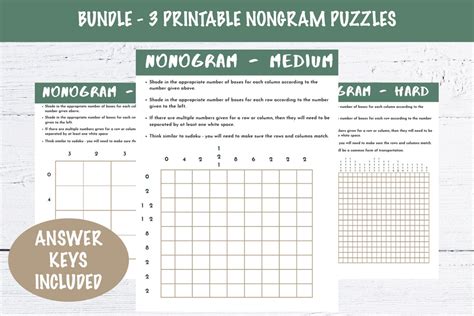 Bundle 3 Printable Nonogram Puzzles Easy Medium Hard Etsy