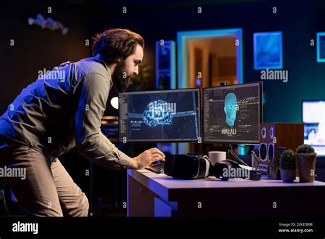 Man Typing On Keyboard Talking With Ai Becoming Sentient And Asking Questions About Itself