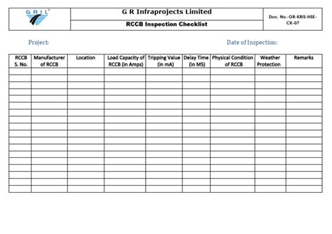 Doc No Gr Kris Hse Ck 07 Rccb Inspection Checklist Pdf