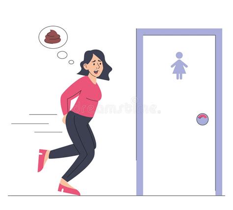 Woman With Diarrhea Standing At Public Restroom Vector Isolated Stock