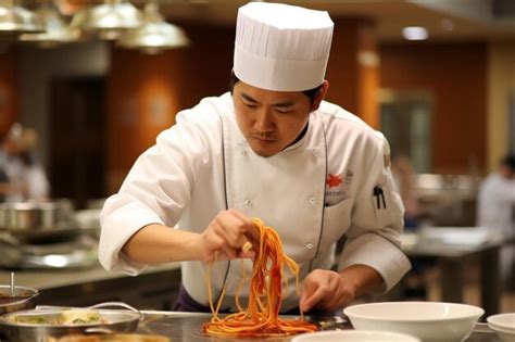 Premium Photo Chef Plating Korean Kimchi Fried Noodles