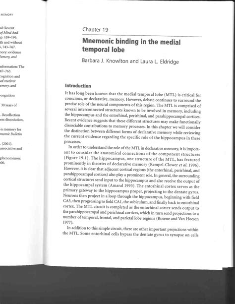Pdf Mnemonic Binding In The Medial Temporal Lobe