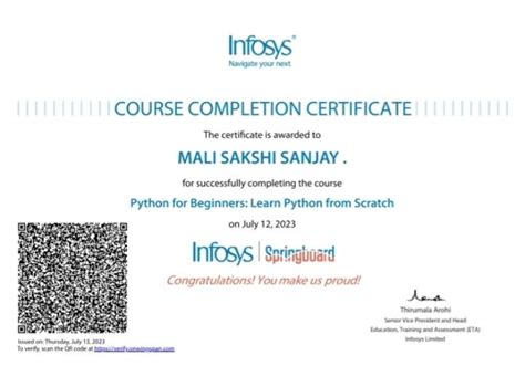 sakshi mali on linkedin infosysspringboard infosys python