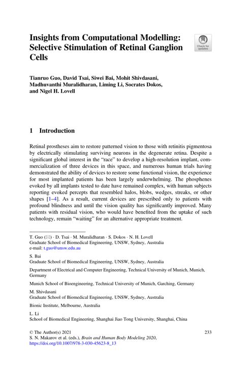 Pdf Insights From Computational Modelling Selective Stimulation Of Retinal Ganglion Cells