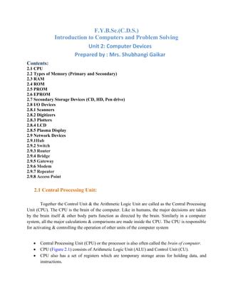 Computer Devices And Memory Unit Notes Pdf