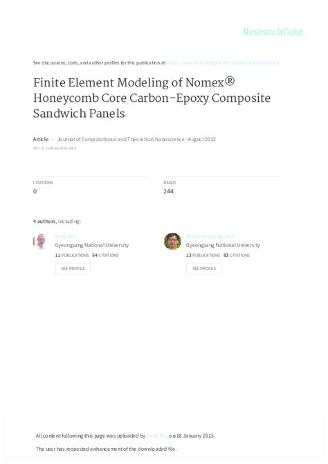 Pdf Finite Element Modeling Of Nomex® Honeycomb Core Carbonepoxy