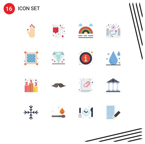 User Interface Pack Of 16 Basic Flat Colors Of View Grid Health Camping Map Editable Pack Of