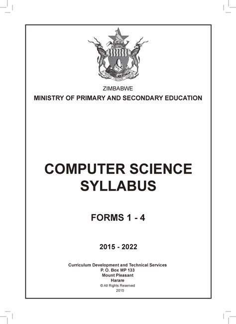 Computer Science O Level Syllabus Min Zimbabwe Ministry Of Primary And Secondary Education